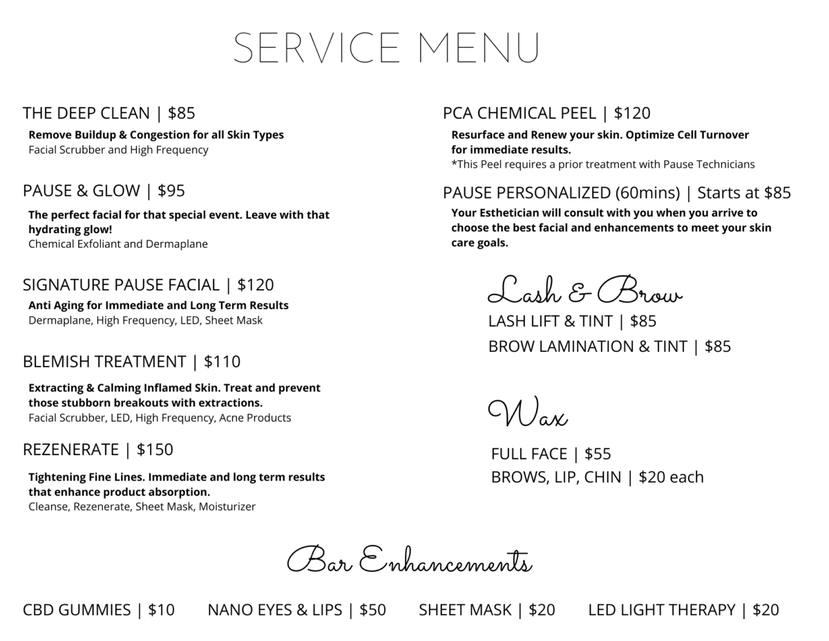 Pause Facial Bar by Spa Serenity | Spa Serenity Day Spa, Baraboo ...